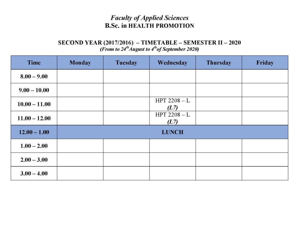 Academic Calendar and Timetables – Faculty of Applied Sciences
