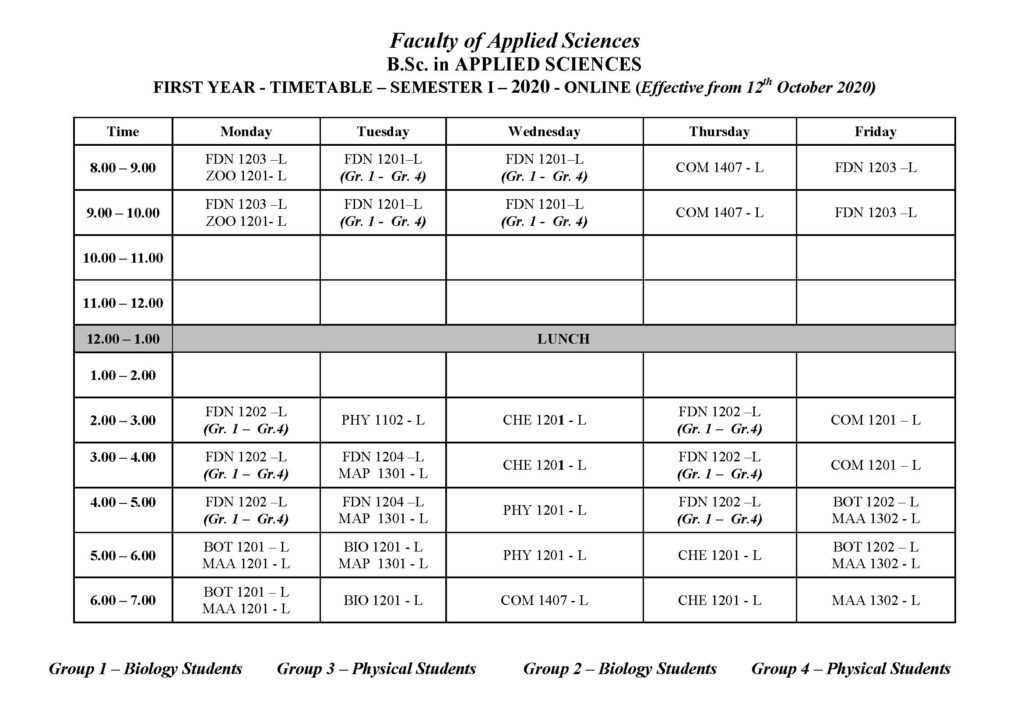 Academic Calendar and Timetables – Faculty of Applied Sciences
