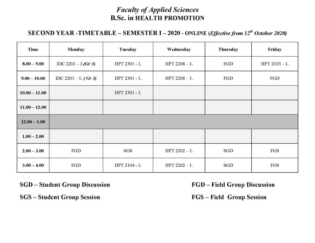 Academic Calendar and Timetables – Faculty of Applied Sciences