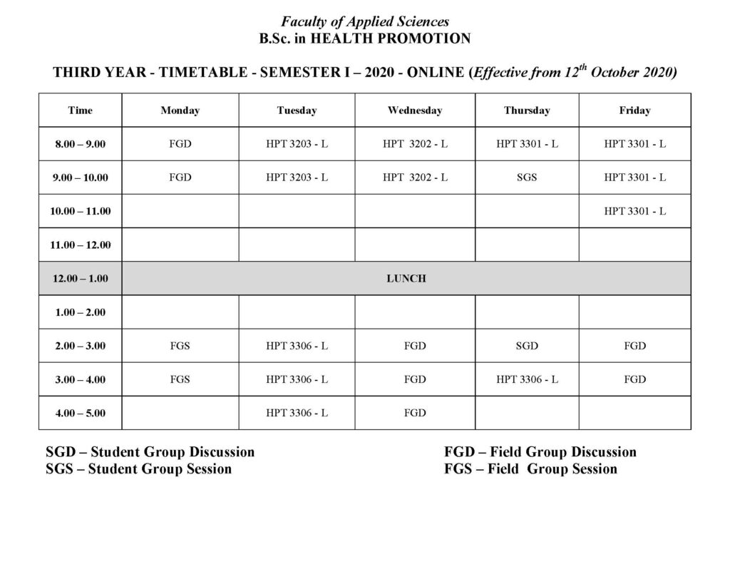 Academic Calendar and Timetables – Faculty of Applied Sciences