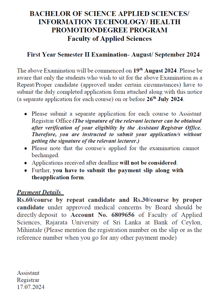 First Year Semester II Examination- August/ September 2024 Repeat ...